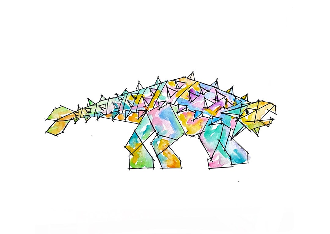 Origami Inspired Bold, Colourful Ankylosaurus Illustration Giclée Print ...