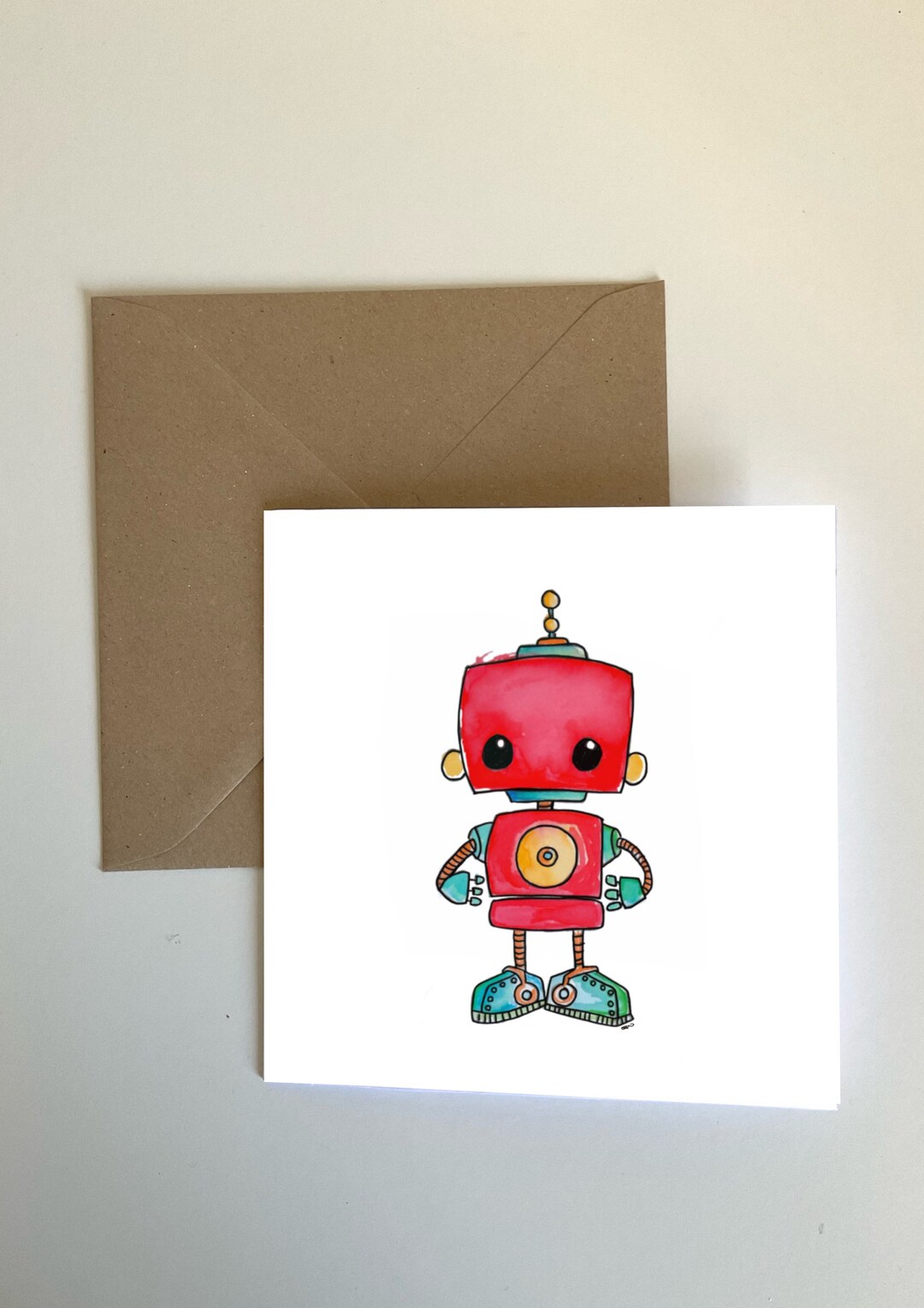 Little Red Robot Illustration Greeting Card - Etsy UK
