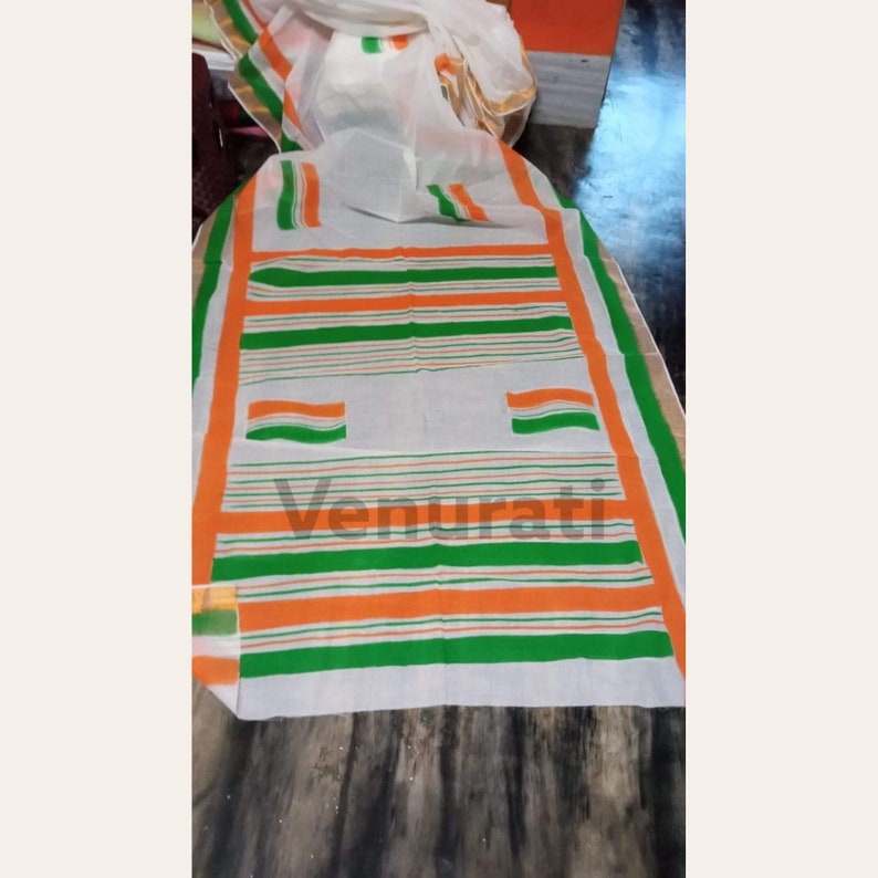 Tri Color Kerala Cotton Saree for Indian Independence Day, Tiranga ...