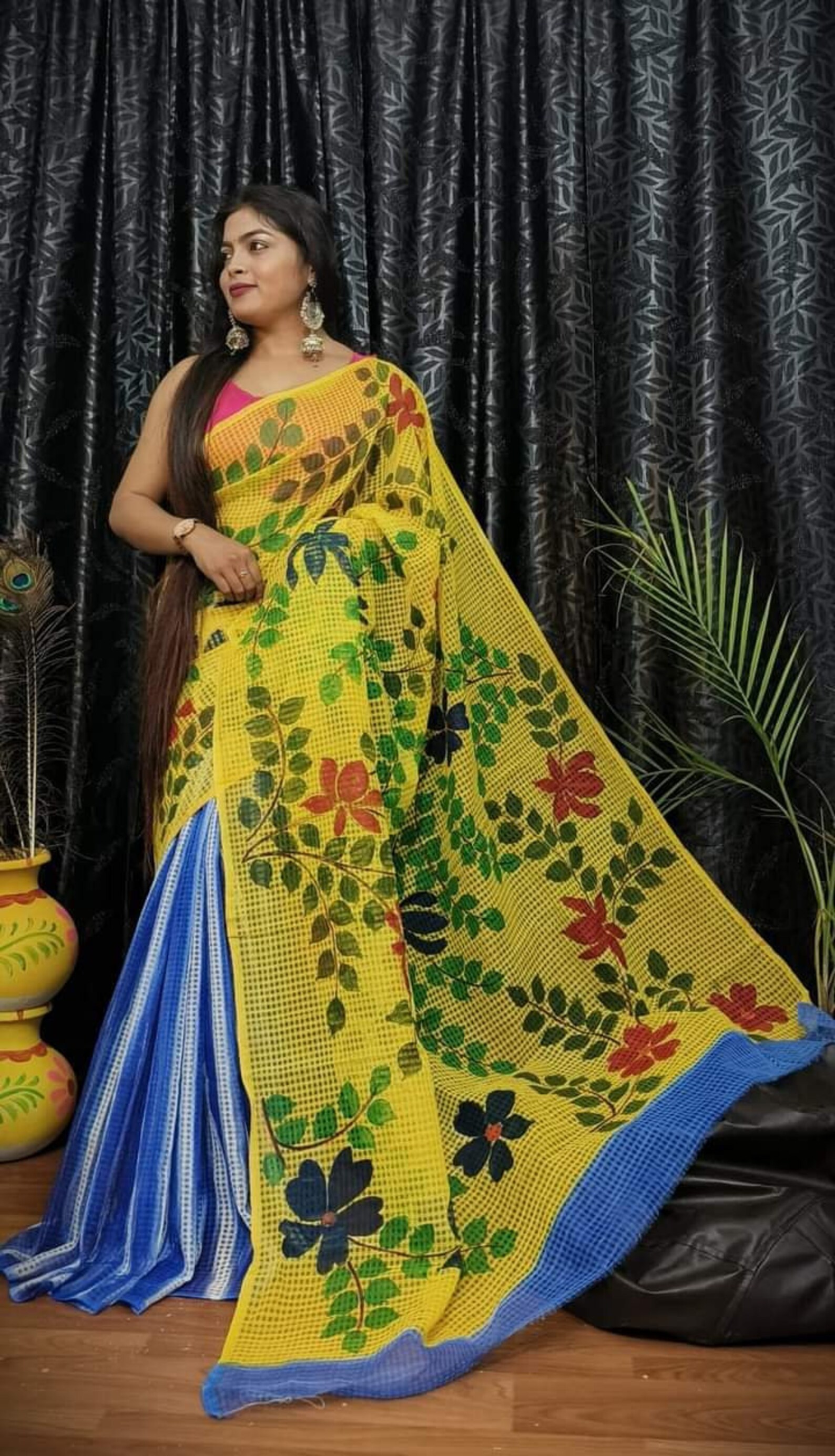 Bengal's Hand Painted Resham Kota Saree for Women's, Full Body Floral ...