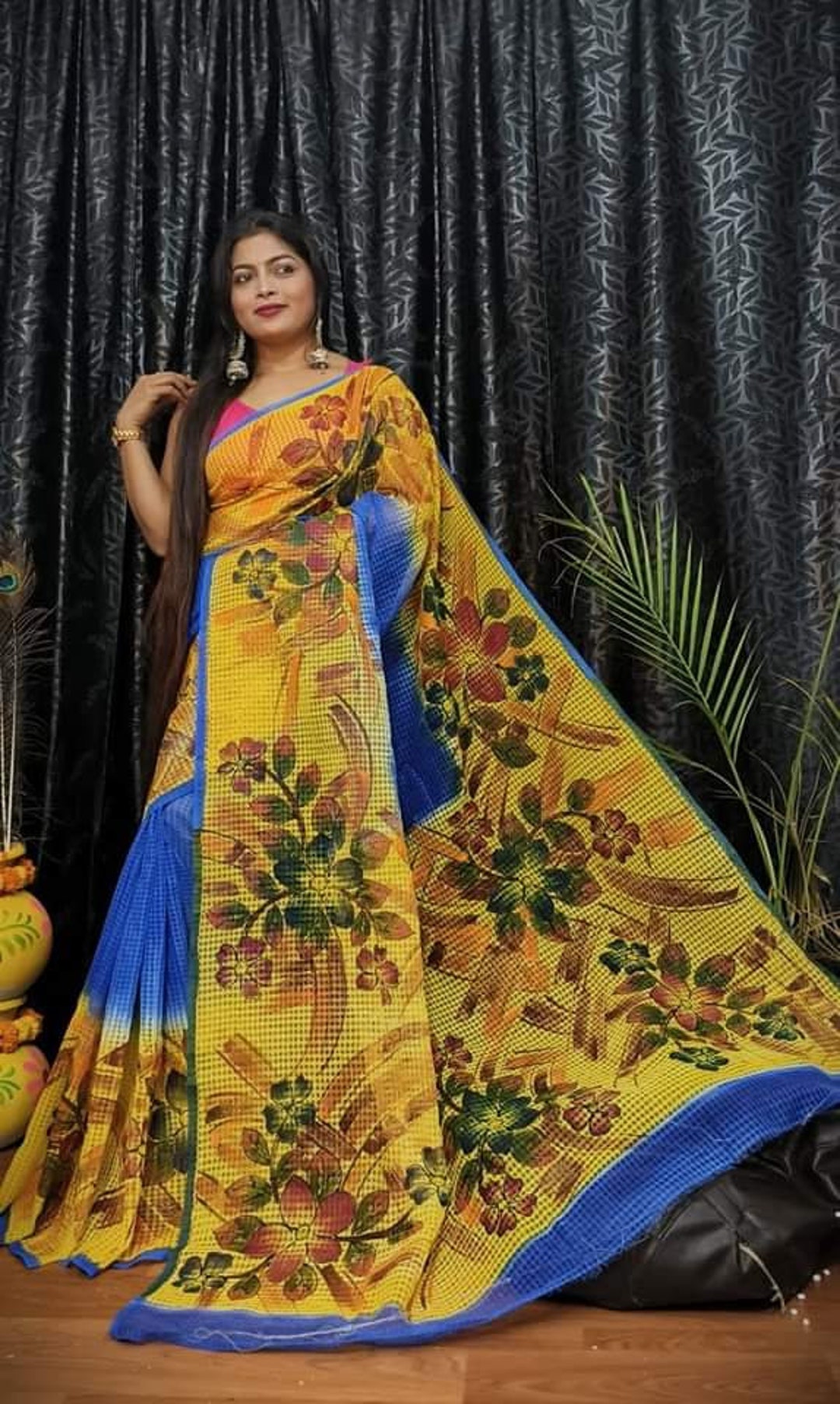 Bengal's Hand Painted Resham Kota Saree for Women's, Full Body Floral ...
