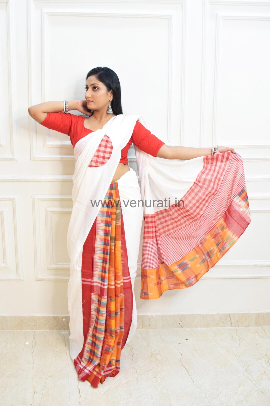 Handwoven Cotton Khadi Saree With Gamcha Patchwork, Designer Cotton ...