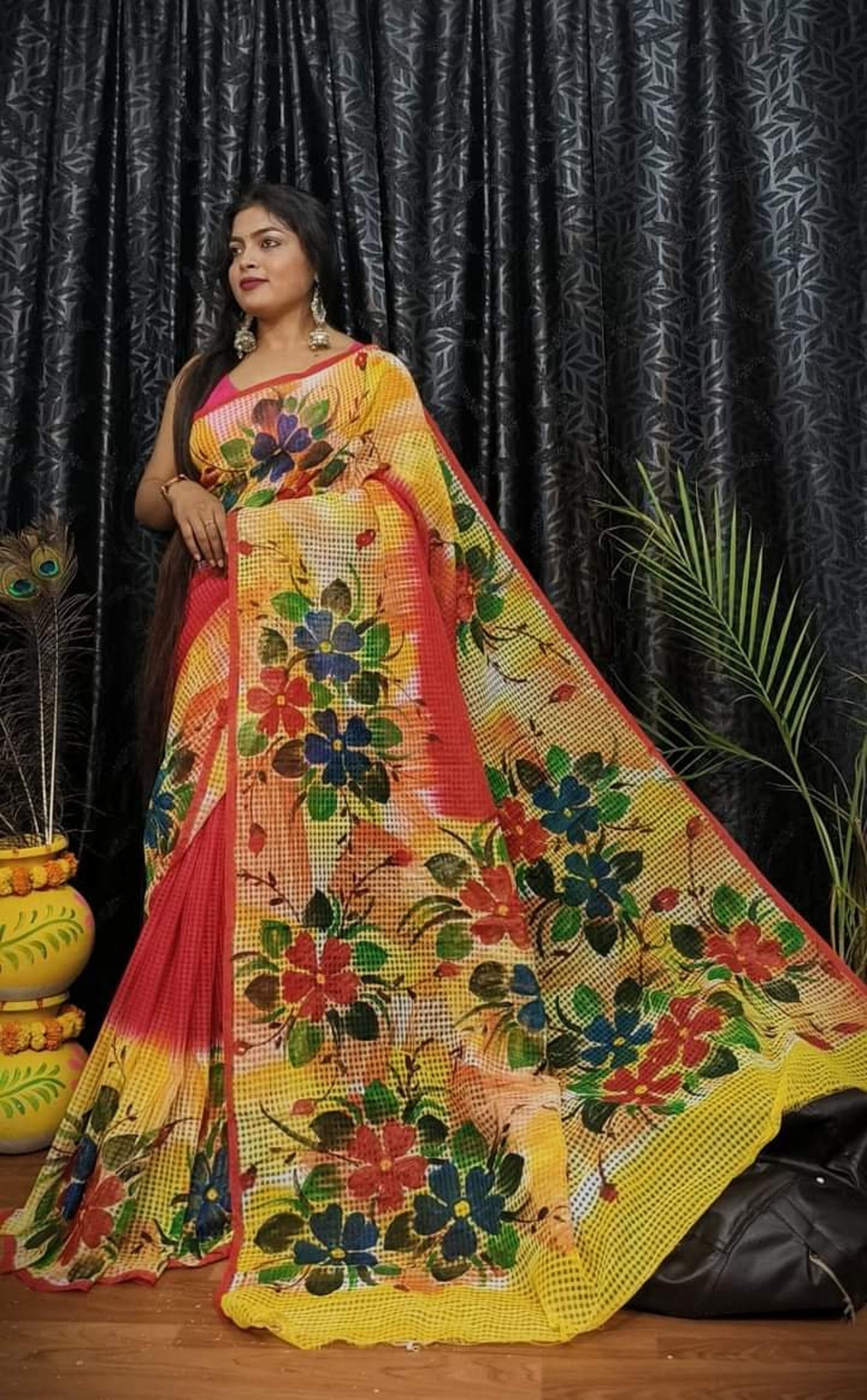 Bengal's Hand Painted Resham Kota Saree for Women's, Full Body Floral ...