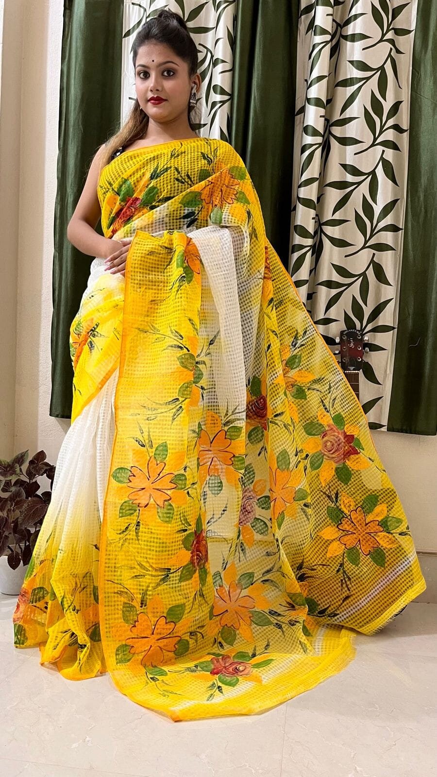 Bengal's Hand Painted Resham Kota Saree for Women's, Full Body Floral ...