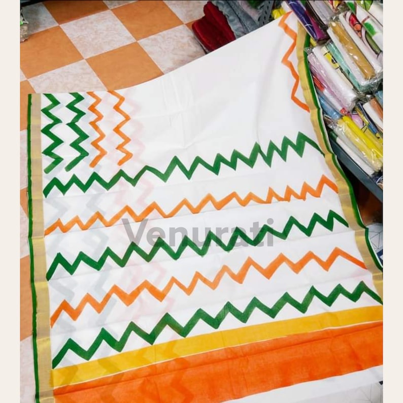 Tri Color Kerala Cotton Saree for Indian Independence Day, Tiranga ...
