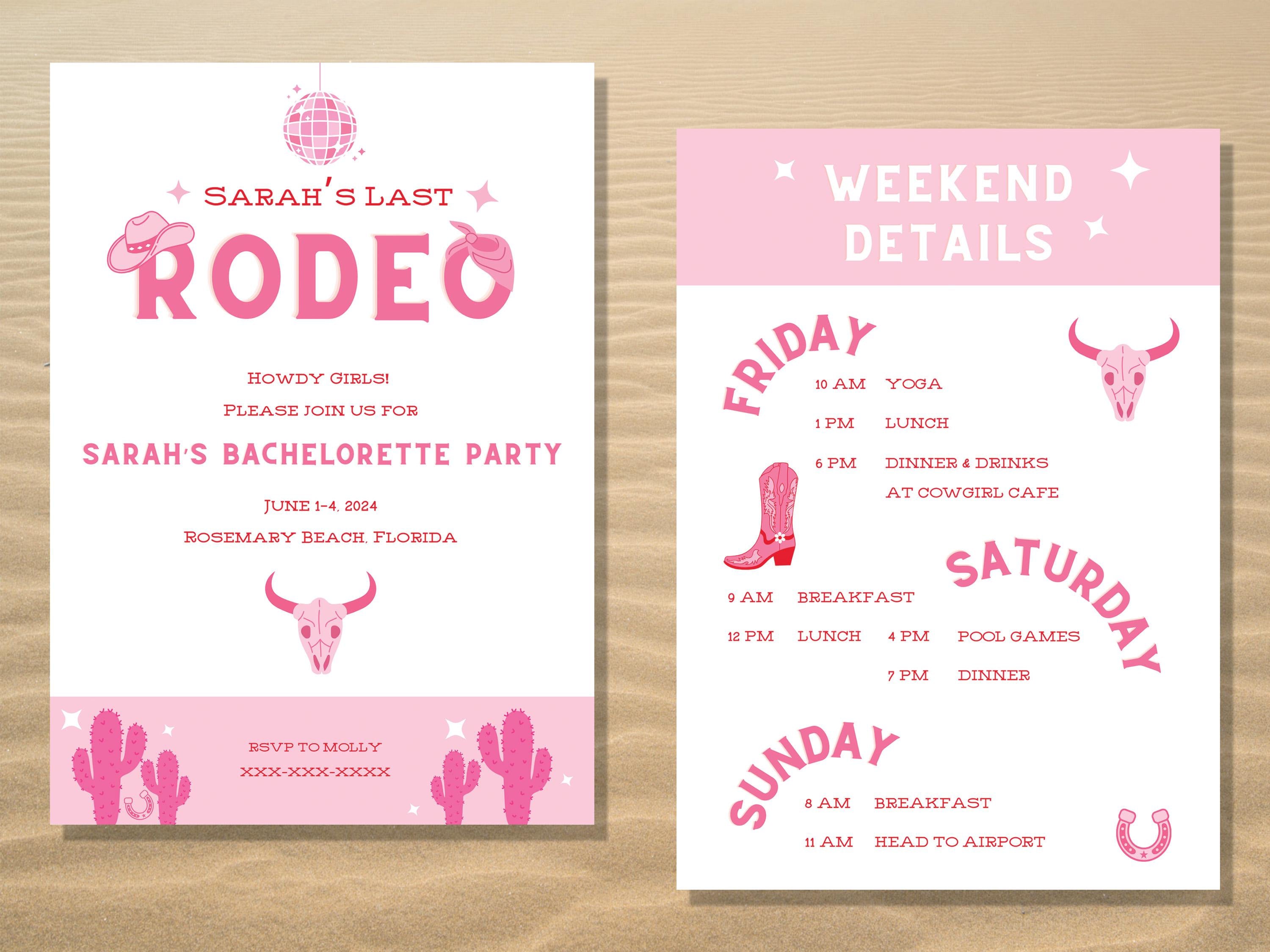 Editable LAST RODEO Bachelorette Party Invitation+weekend Schedule ...