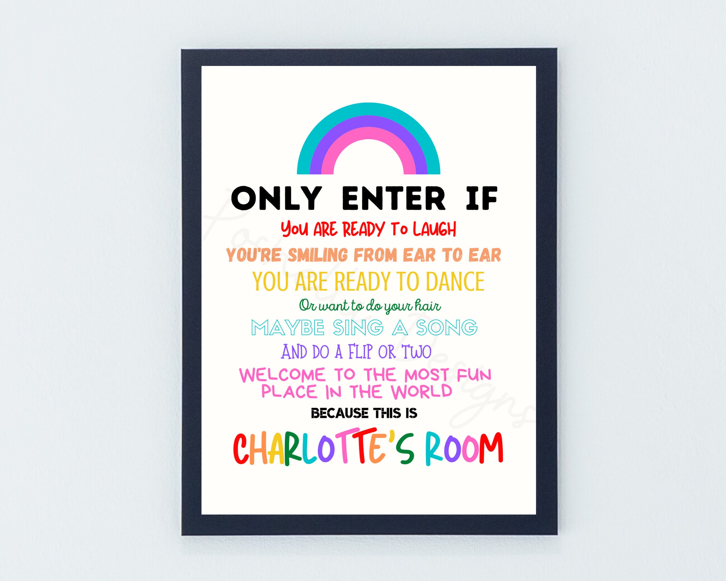 Kids Room Sign Rainbow Wall Art: Instant Download, Cute Girl Bedroom ...