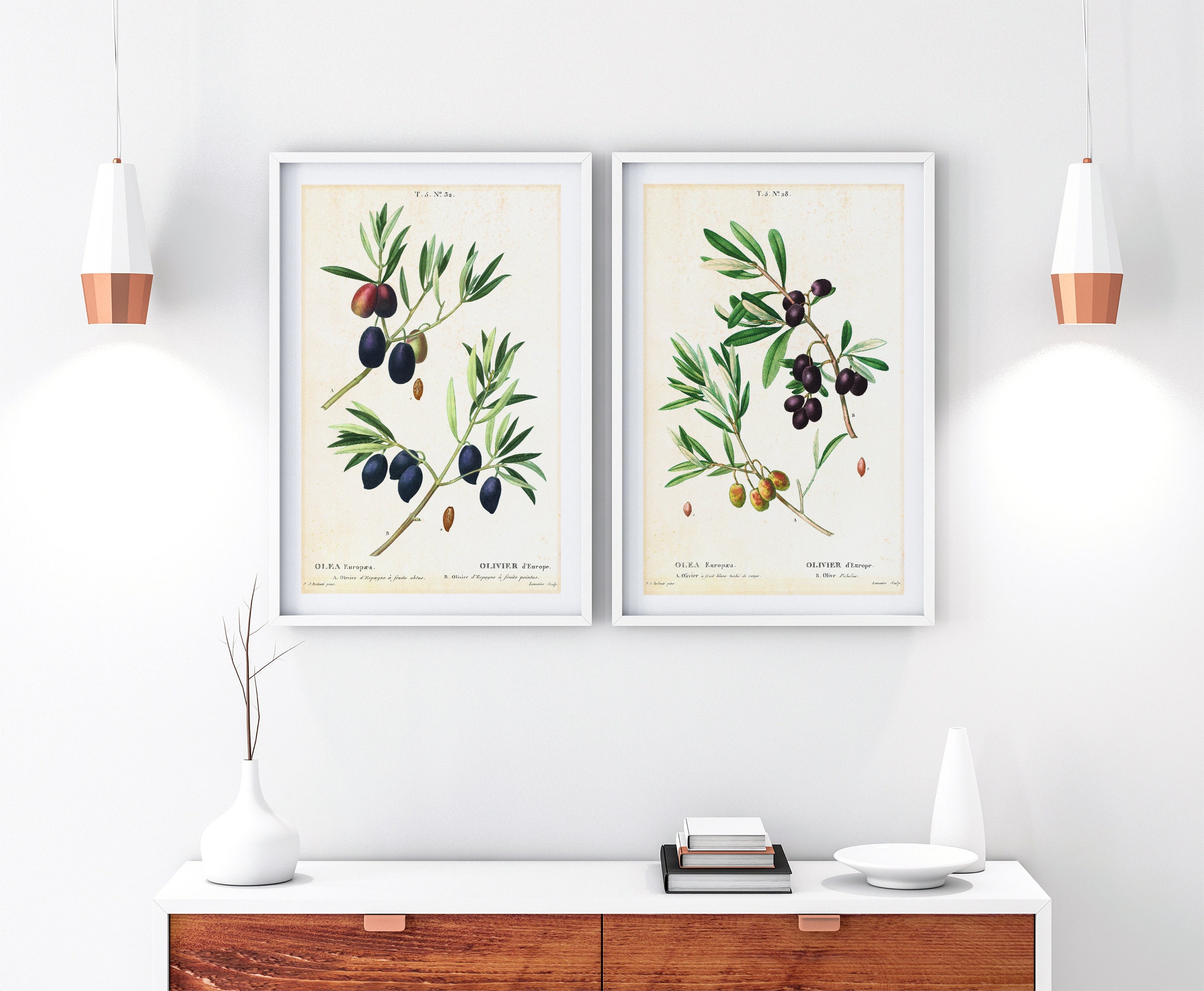 Set of 2 Olive Printable Wall Art, Olive Tree Branch Botanical Print ...