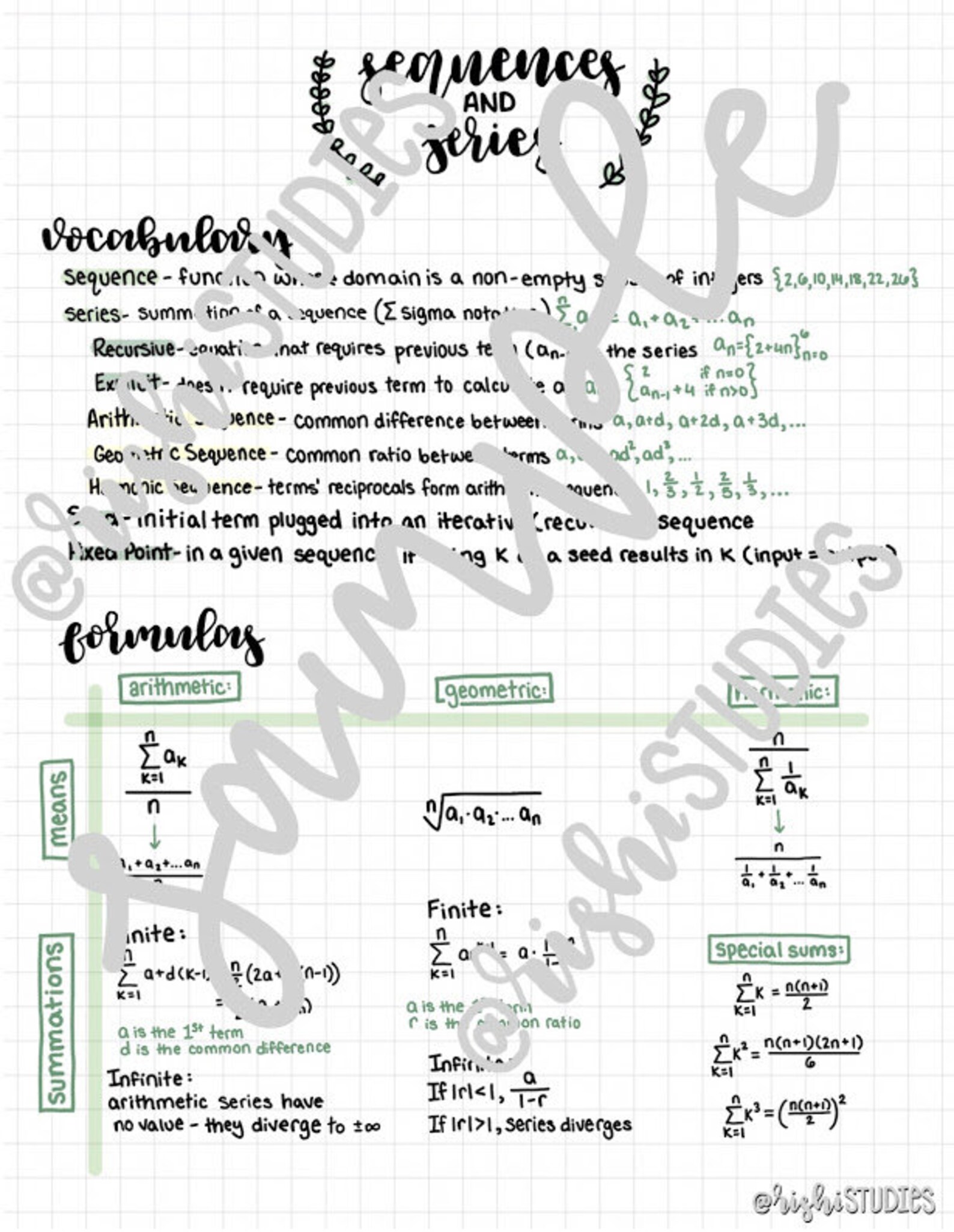 Precalc Notes - High School Pre-calculus (green, Nature, Plant Themed ...