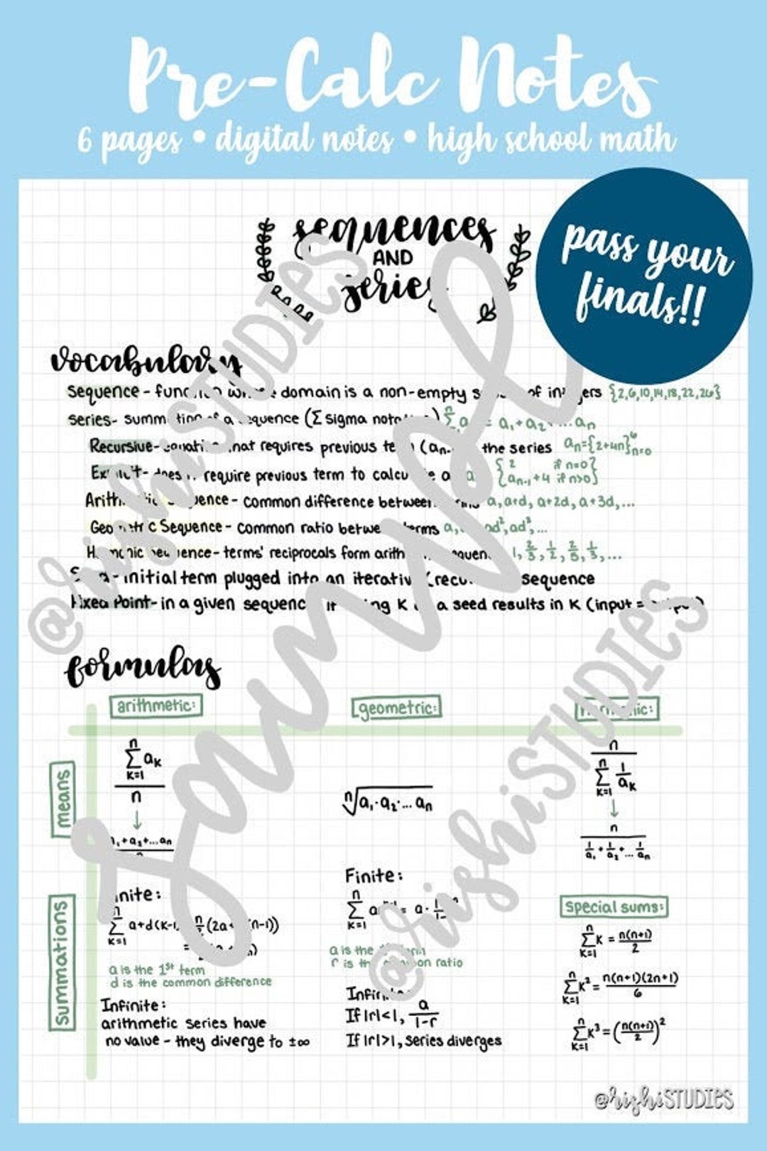 Precalc Notes - High School Pre-calculus (green, Nature, Plant Themed ...