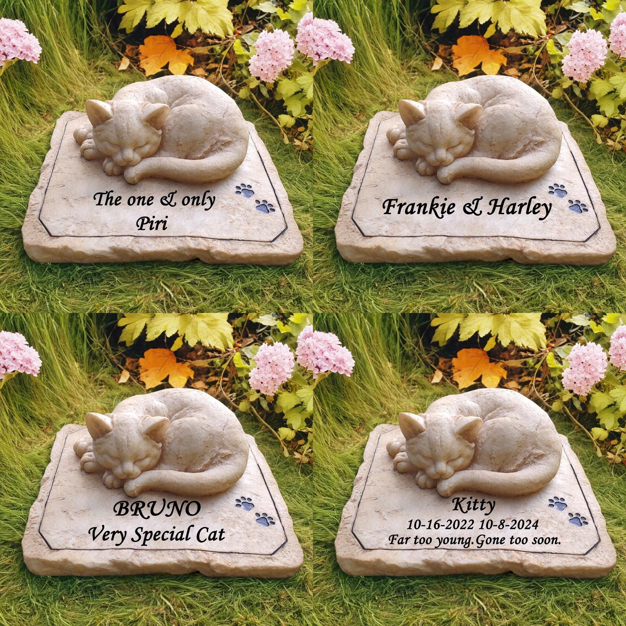 Personalized Cat Memorial Stones Garden Stones With Sleeping Cat Statue ...
