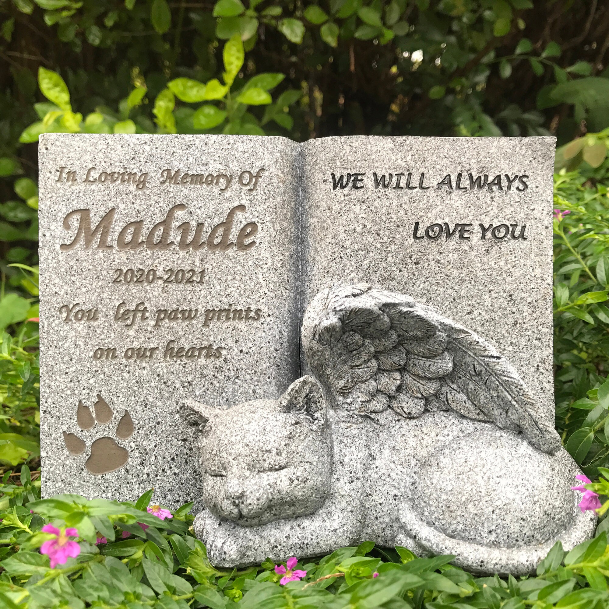 Personalized Pet Cat Memorial Grave Marker Stone with Angel | Etsy