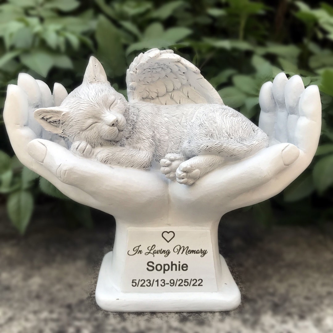 Personalized Cat Pet Grave Markers Memorial Angel Statue Stone, Cat Pet ...