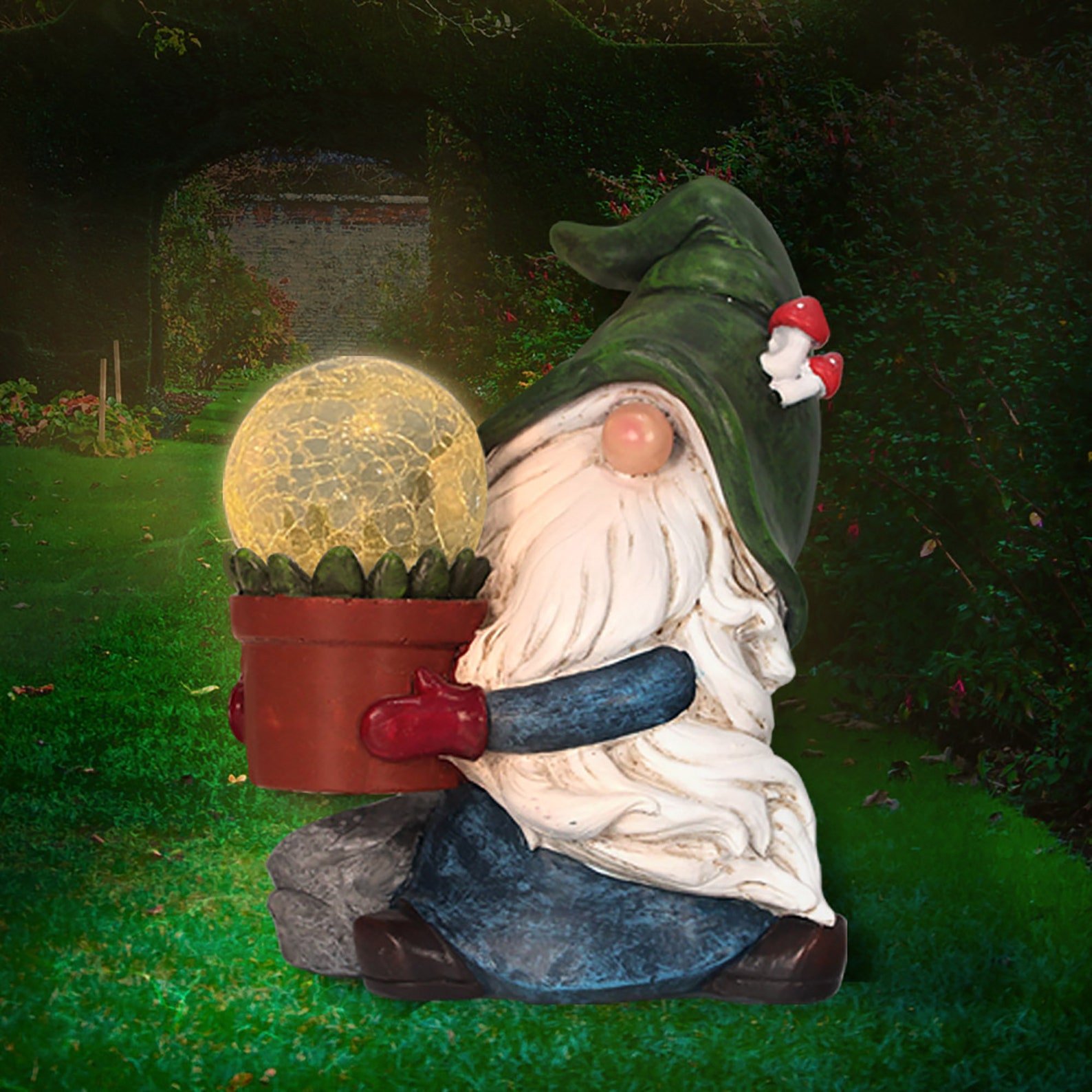 Garden Gnome Solar Light Statue Outdoor Gnome Figurine Etsy