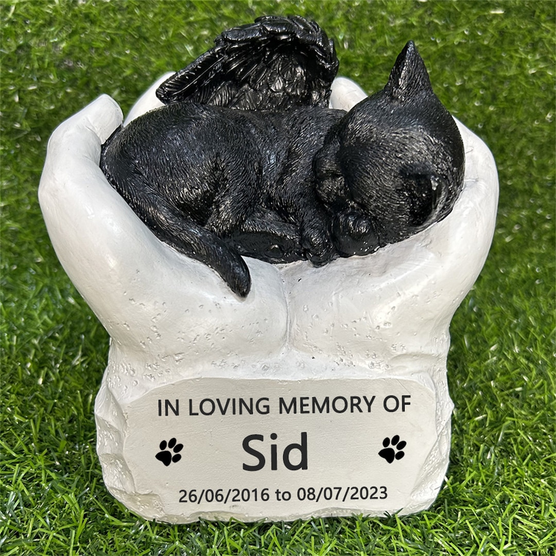 Personalized Pet Cats Ashes Urn With Angel Cat Memorial Statues, Resin ...