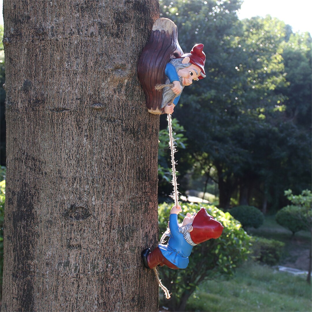 Climbing Gnomes Tree Hugger Decor-gnomes Garden Tree Sculpture-outdoor ...