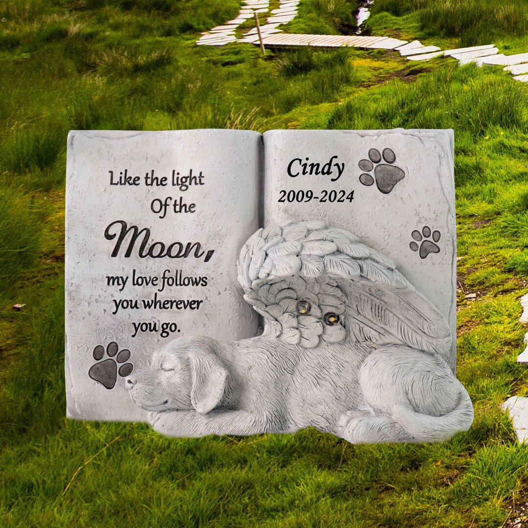Personalized Solar Dog Pet Memorial Stone, Dog Angel Statue, Custom Dog ...