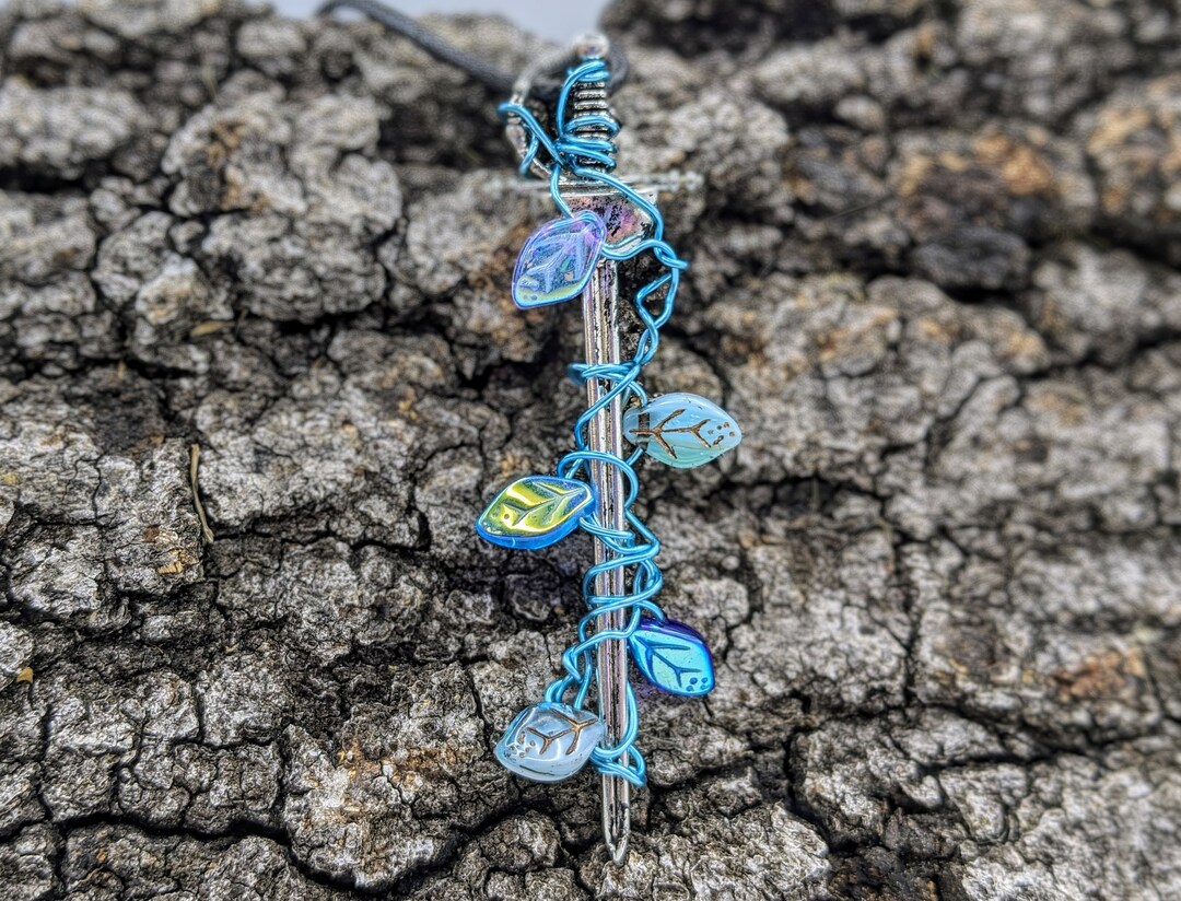 Icy Sword Pendant With Blue Leaves Sword Jewelry, Fantasy Jewelry ...