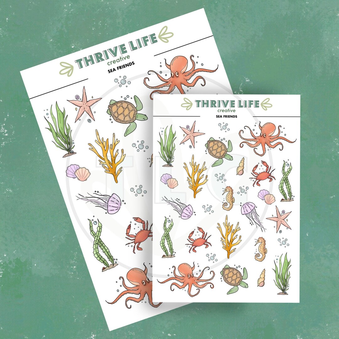 SEA FRIENDS Ocean Themed Sticker Sheet Monthly Stickers - Etsy