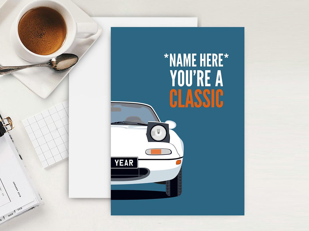 Personalised Mazda MX5 Birthday Card. White Mazda Miata Card ...