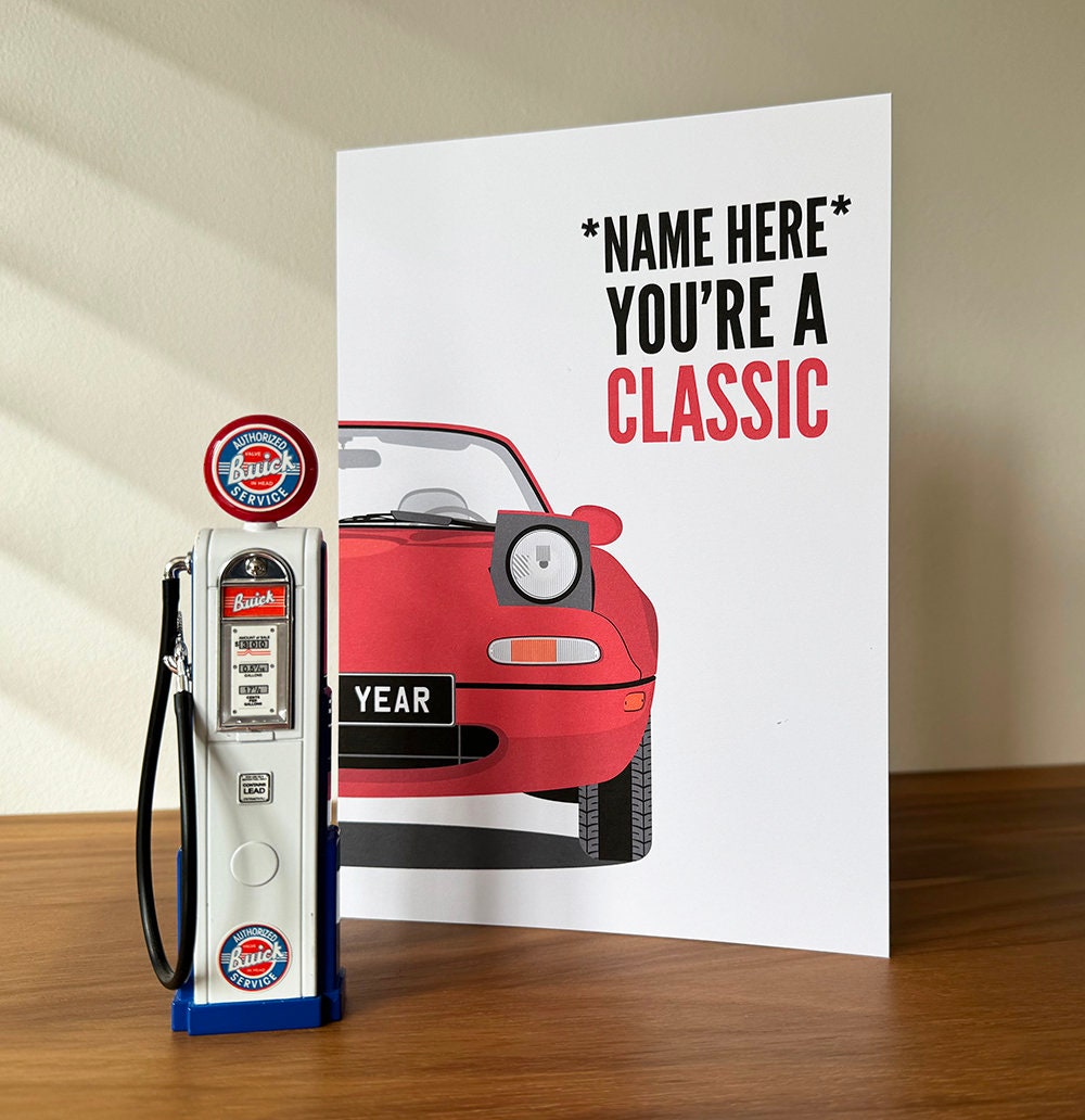 Personalised Red Mazda MX5 Birthday Card. Miata Convertible Car Card ...