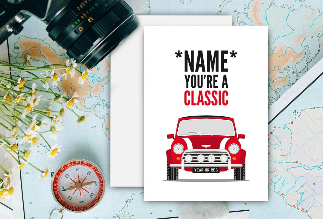Personalised Red Mini Cooper Birthday Card or Father's Day Card. 3 ...