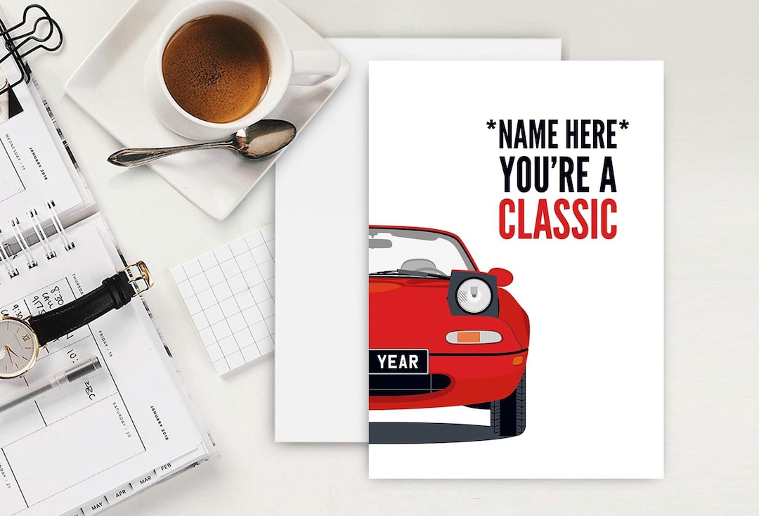 Personalised Mazda MX5 Birthday Card. Red Mazda Miata Card. Convertible ...