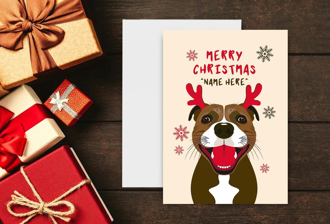 Personalised Staffordshire Bull Terrier Christmas Card. Personalised ...