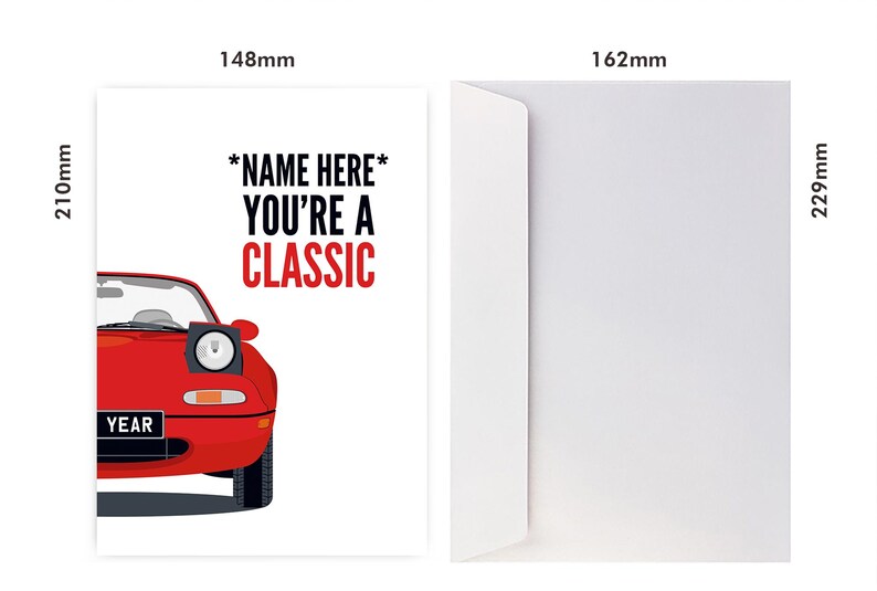 Personalised Red Mazda MX5 Birthday Card. Miata Convertible Car Card ...