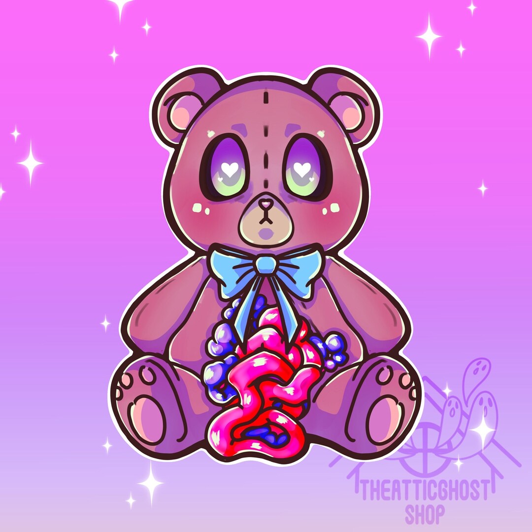Cute Teddy Bear Guts Die Cut Sticker - Etsy