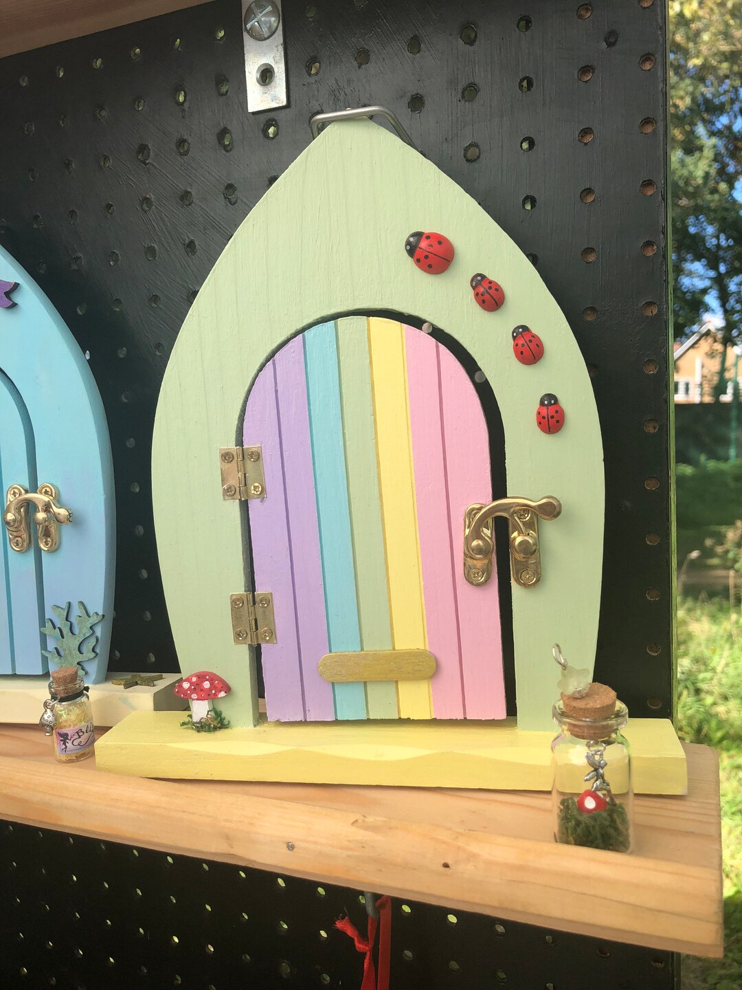 Rainbow Fairy Door, Large Hand-painted Opening Fairy Door, Wooden ...