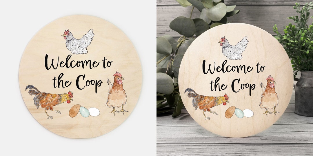 Welcome to the Coop Wood Sign 10 round Watercolor - Etsy