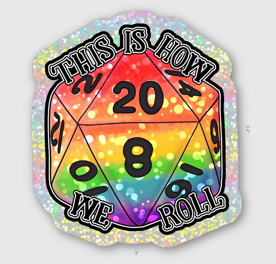 Rainbow D20 DND dice lqbt sticker | Etsy