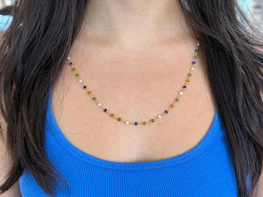 Gold Multicolor Rosary Bead Chain Necklace, Adjustable Length, Gold or ...