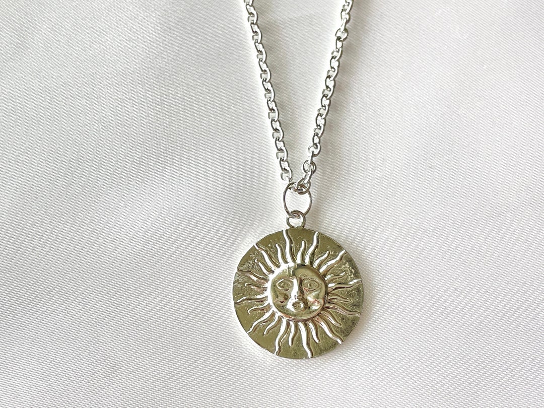 Silver Sun Coin Necklace, Stainless Steel Chain / Sterling Silver ...