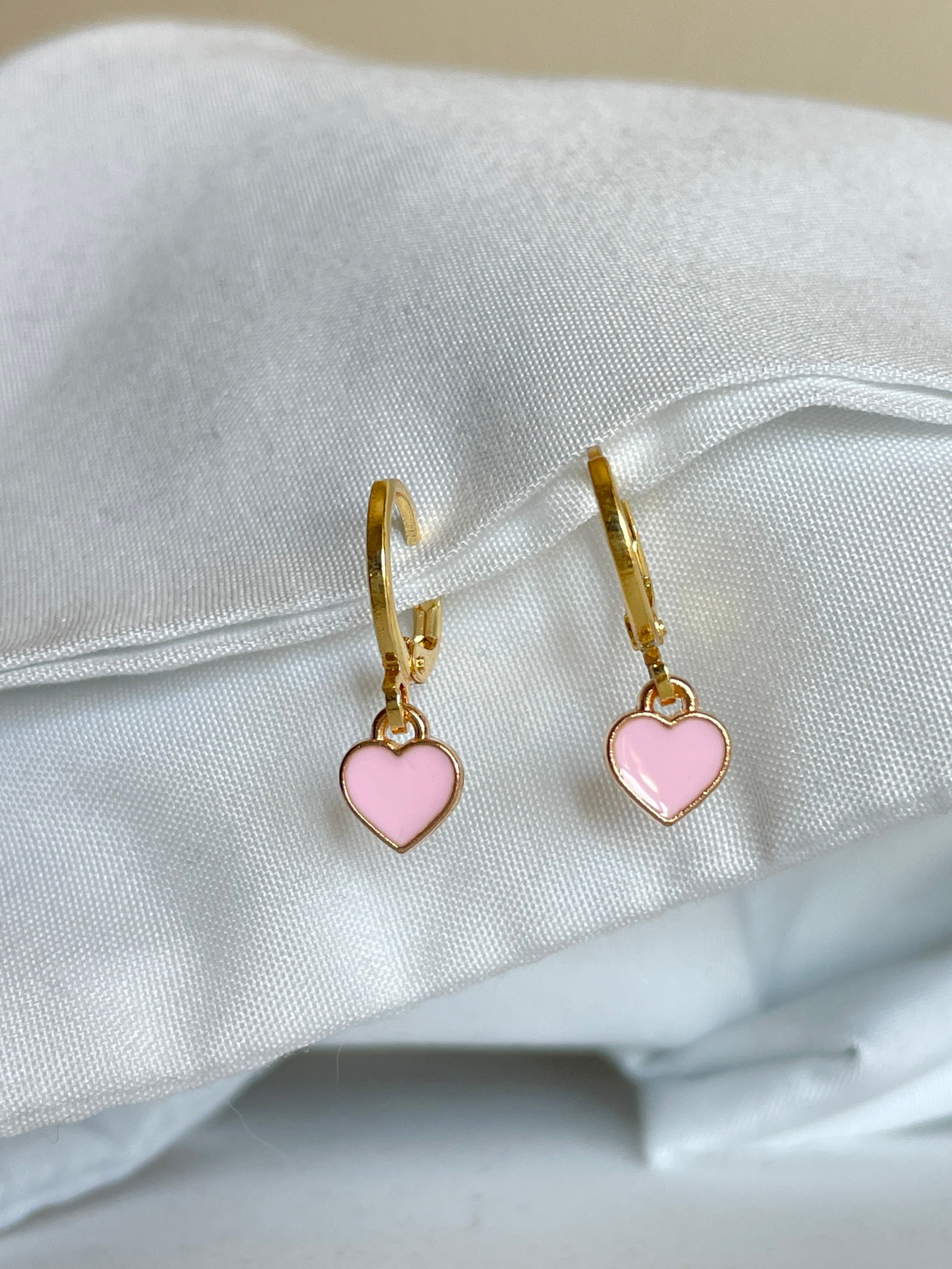 Pink Heart Huggies, Hypoallergenic Tarnish Resistant 18k Gold Plated ...