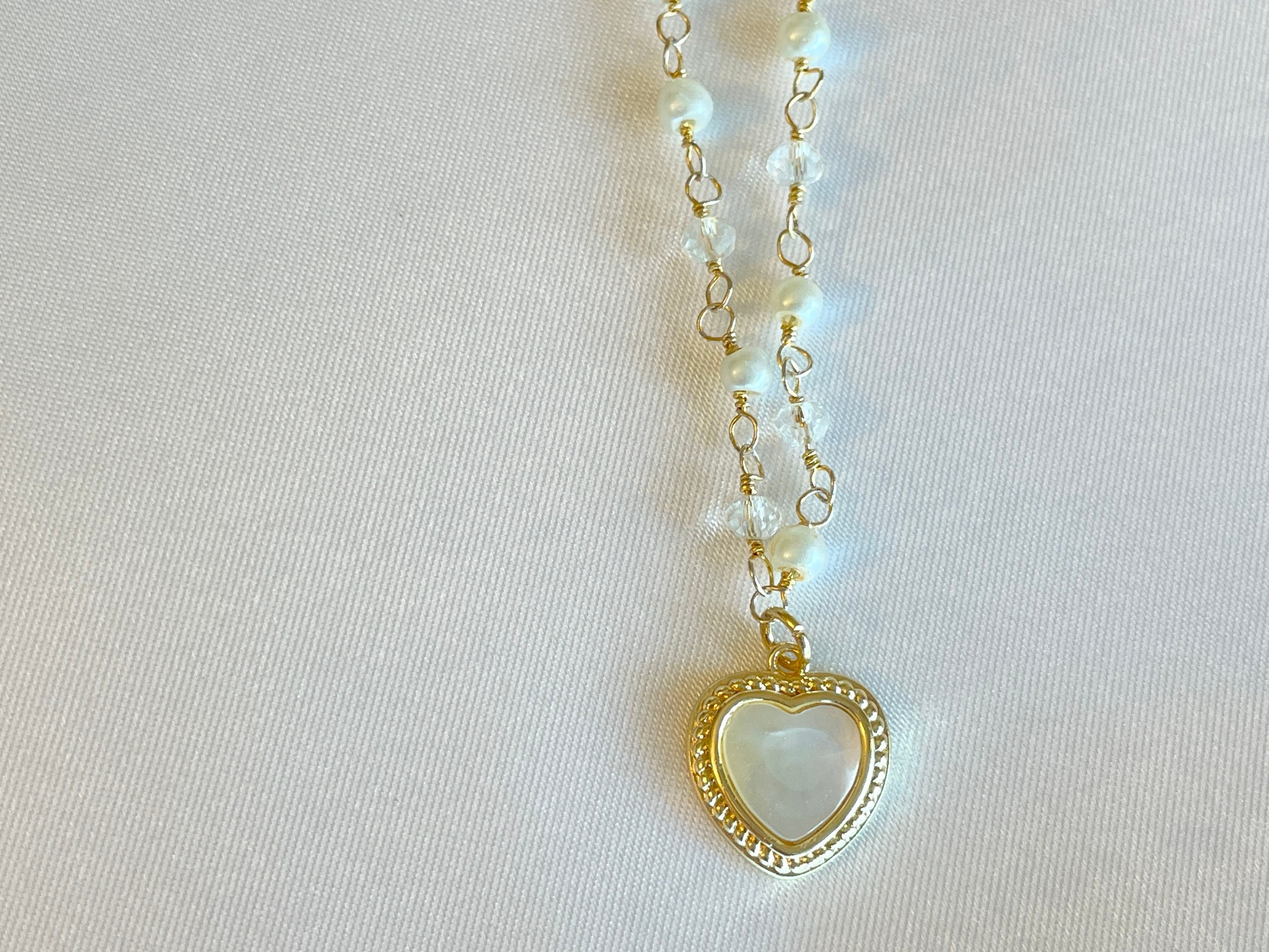 Gold Pearl Heart Necklace Vintage Rosary Chain Mother of - Etsy