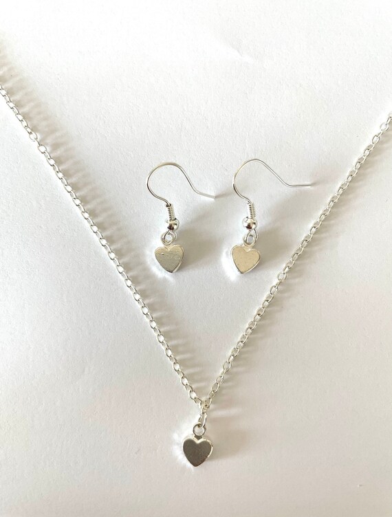 Silver Heart Jewelry Set Y2k Necklace Y2k Earrings Y2k | Etsy