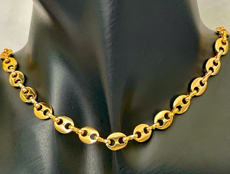 18k Gold Plated Coffee Bean Link Chain, Textured Gold Chain, Chunky ...