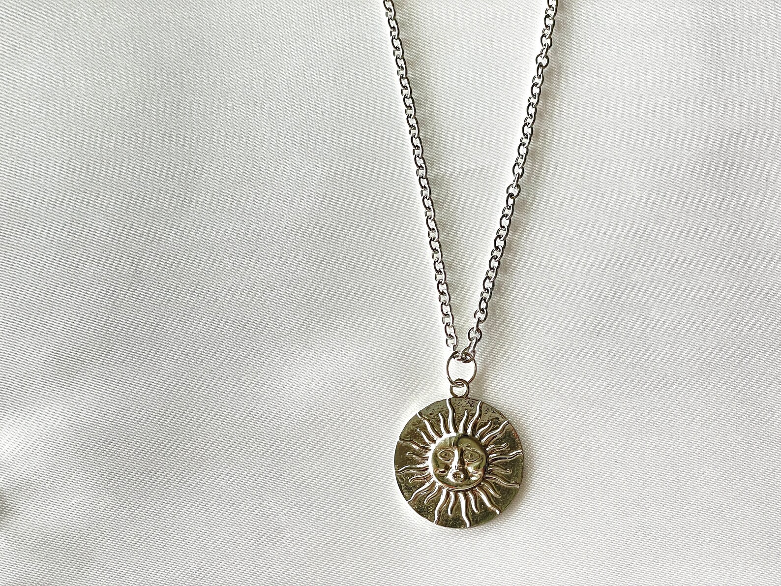Silver Sun Coin Necklace, Stainless Steel Chain / Sterling Silver ...