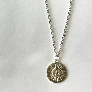 Silver Sun Coin Necklace, Stainless Steel Chain / Sterling Silver ...