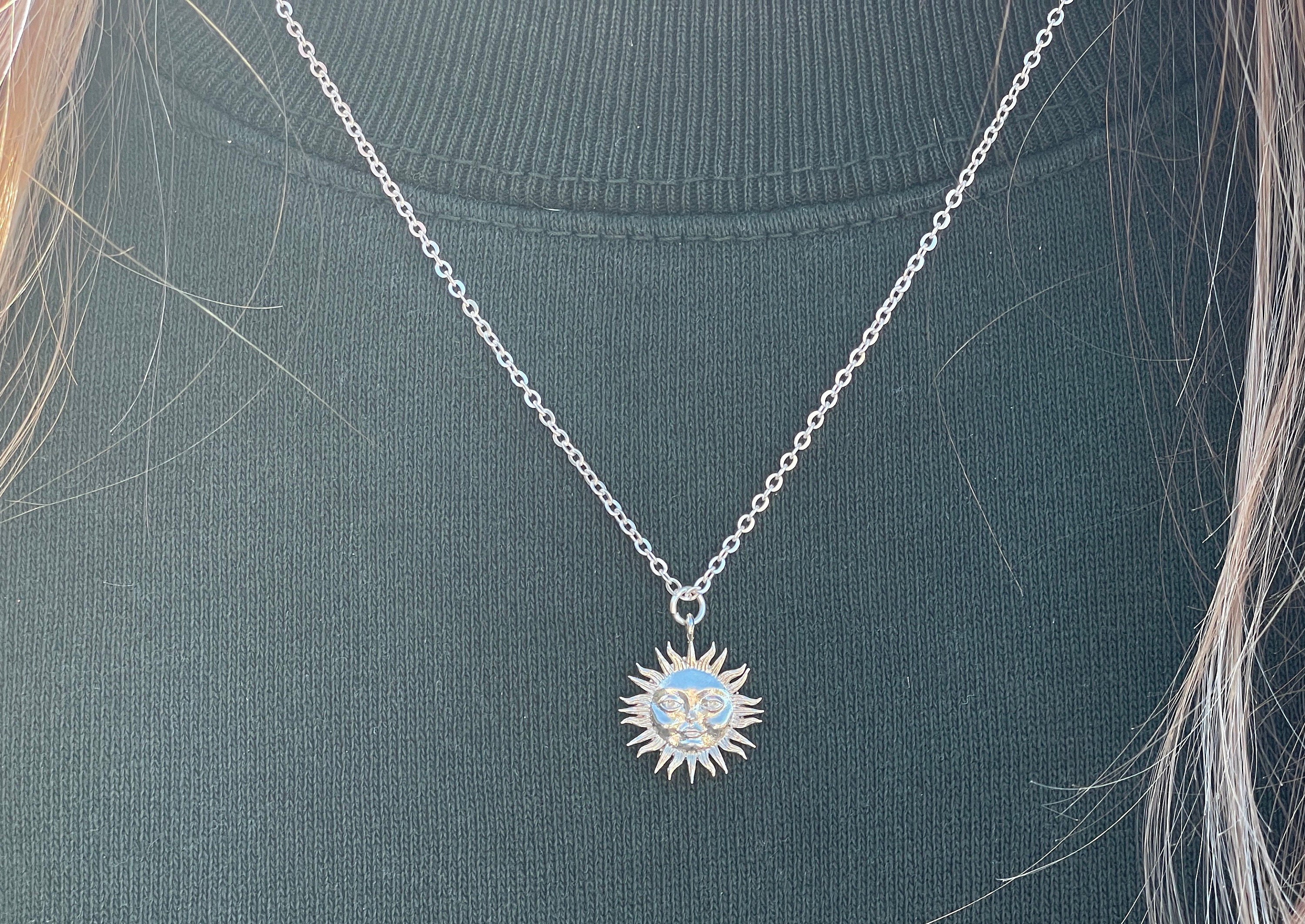 Silver Sun Necklace, Sterling Silver Plated Sun Pendant, Silver Indie ...