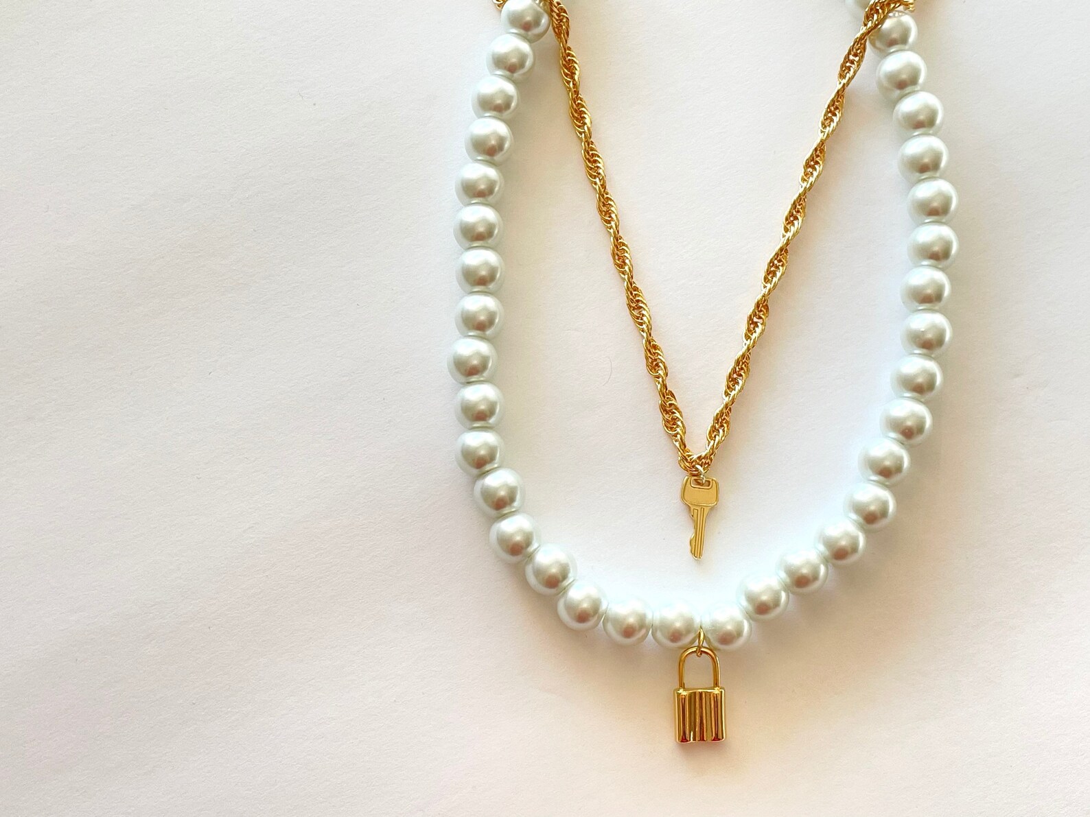 Lock and Key Necklaces Lock Pearl Necklace Key Necklace - Etsy