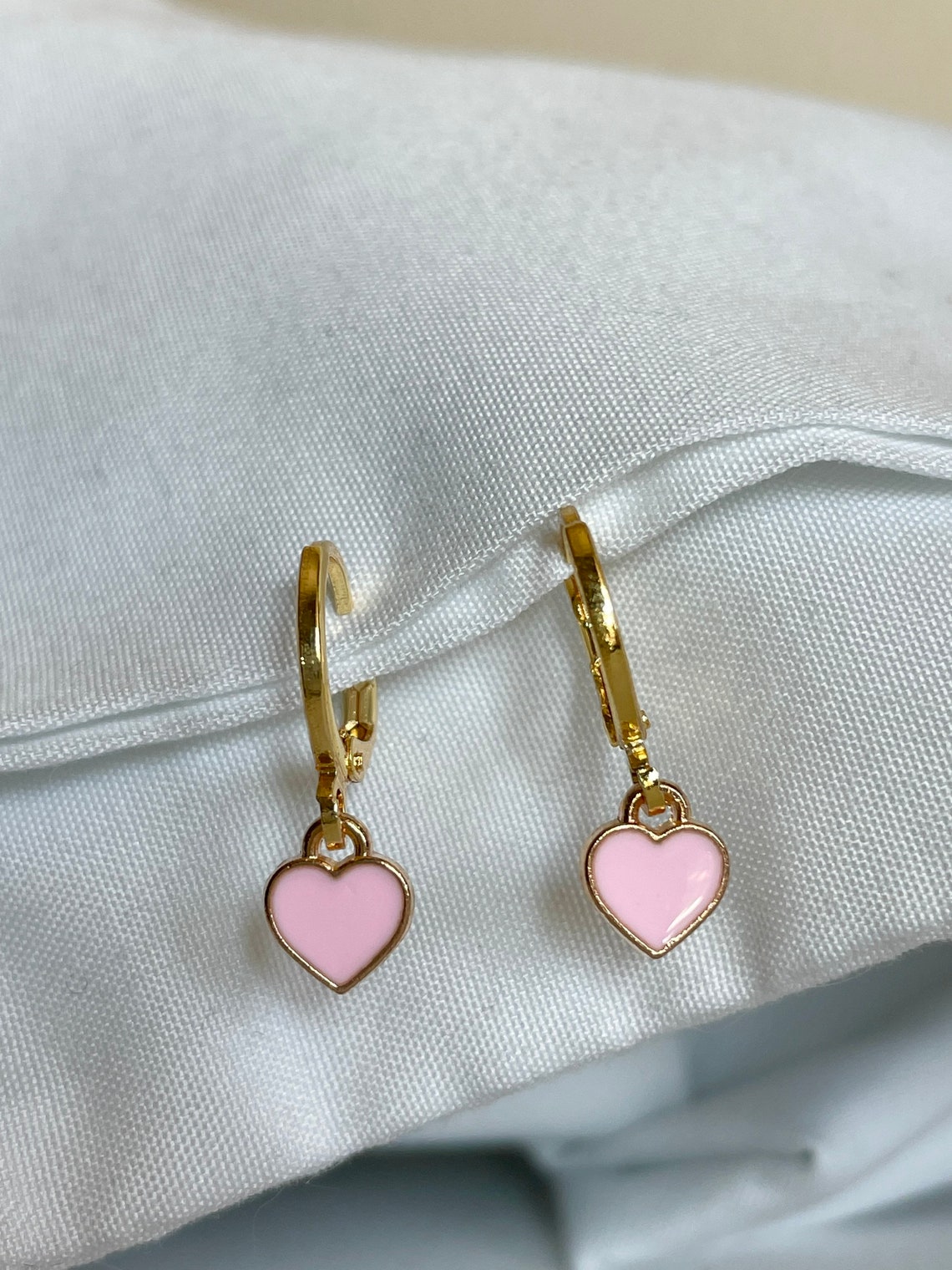 Pink Heart Huggies Hypoallergenic Tarnish Resistant 18k Gold | Etsy