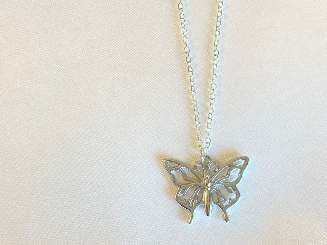 Silver Butterfly Pendant | Sterling Silver Plated Y2k Butterfly ...
