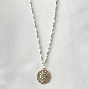 Silver Sun Coin Necklace, Stainless Steel Chain / Sterling Silver ...