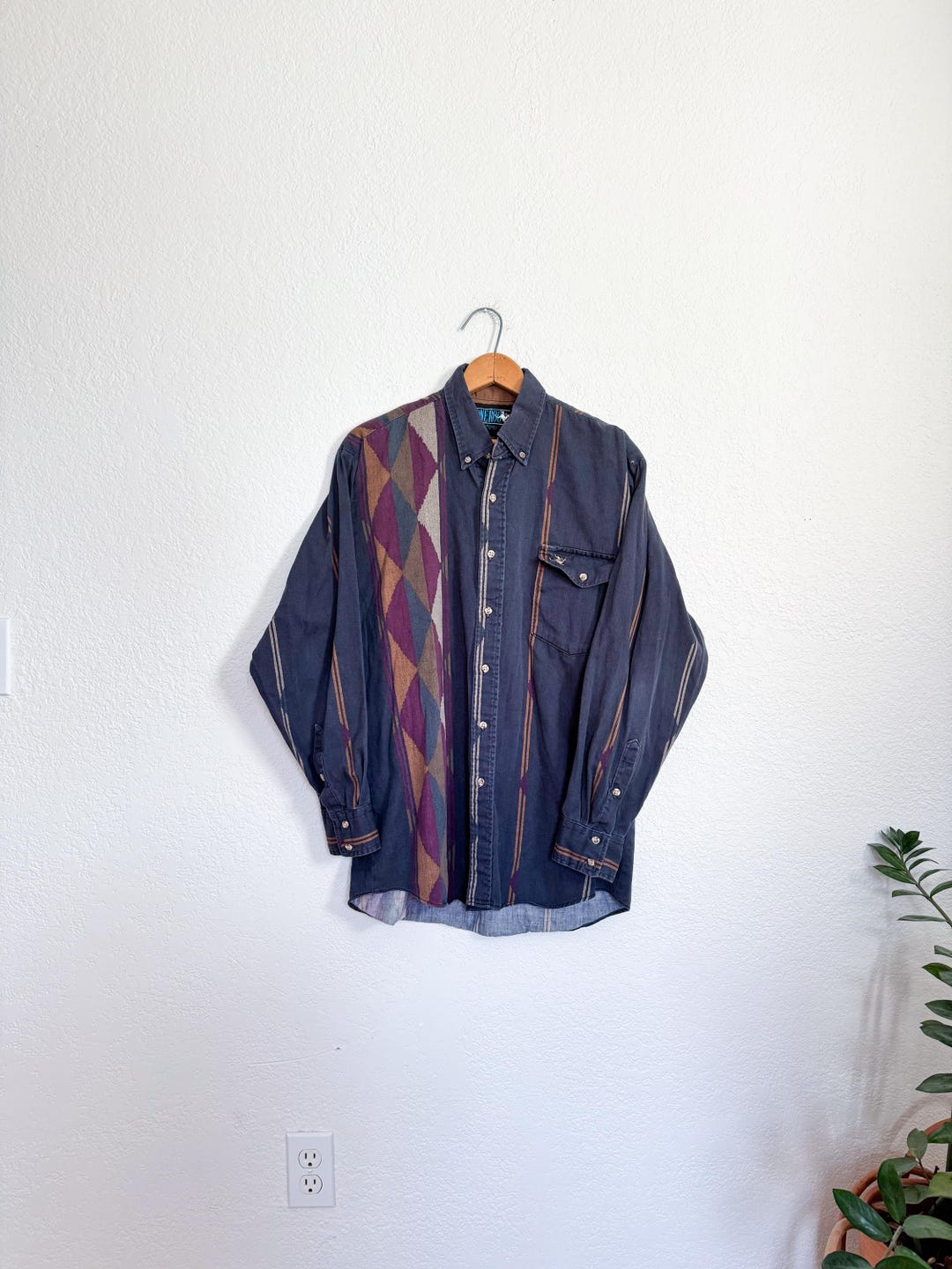 L- Vintage Roper Lone Roo Diamond Colorblock Western Button up Pearl ...