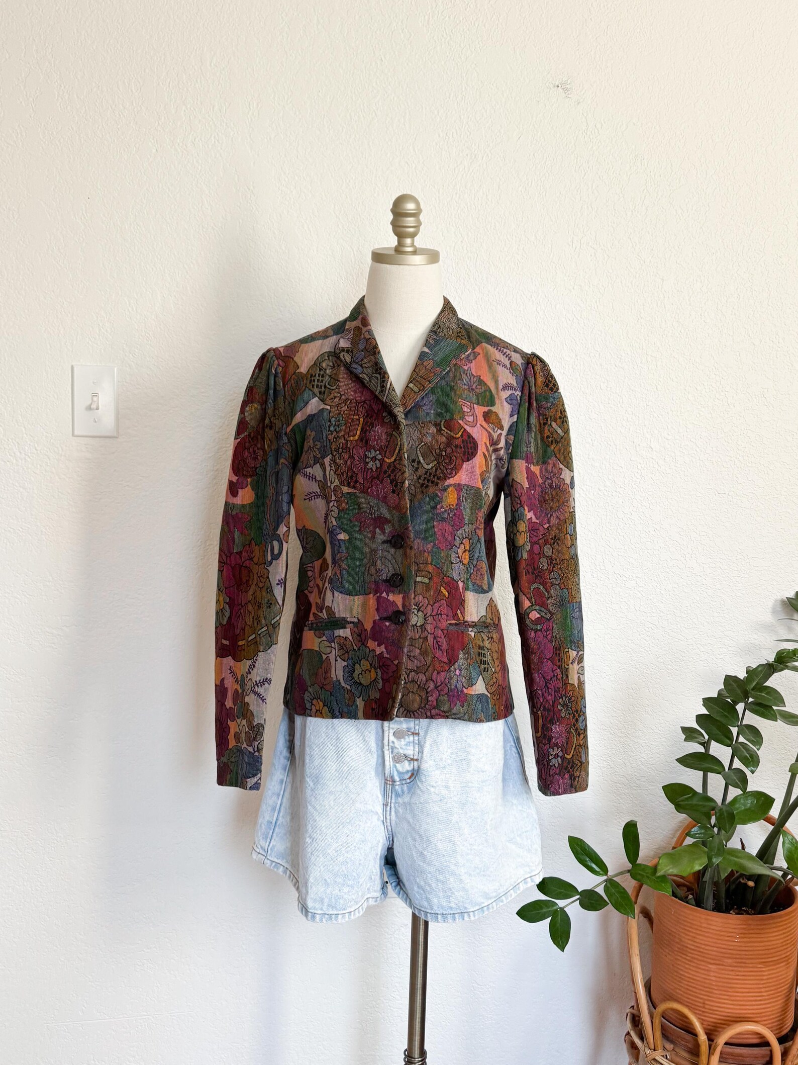 S- Vintage Jack Winter Floral Multi Color Tapestry Jacket Unique ...