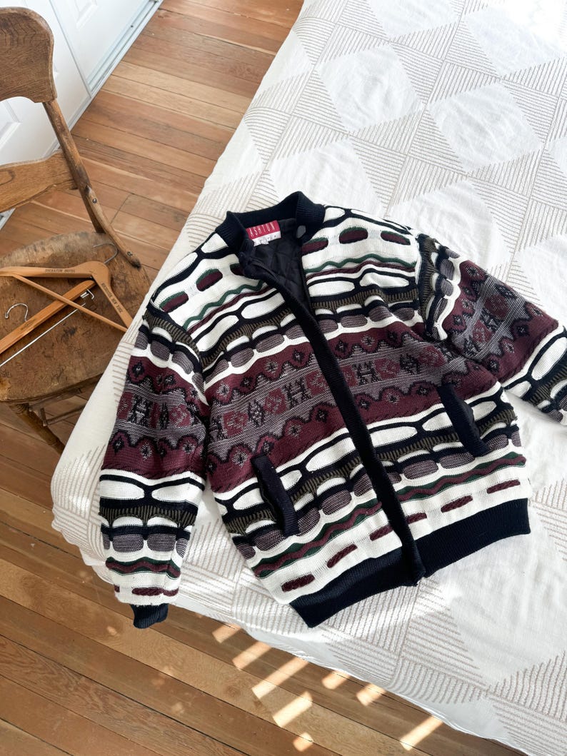 M/L- Vintage 90s Coogi Style Zip up Insulated Sweater Oversized Biggie ...