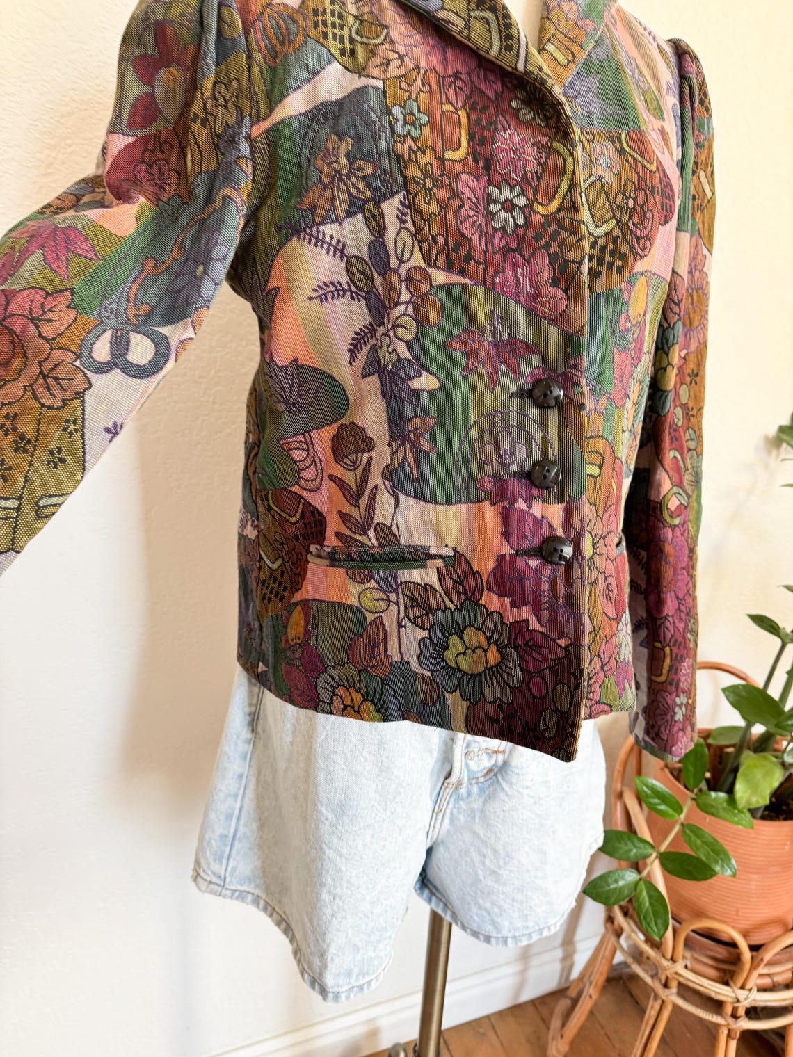 S- Vintage Jack Winter Floral Multi Color Tapestry Jacket Unique ...